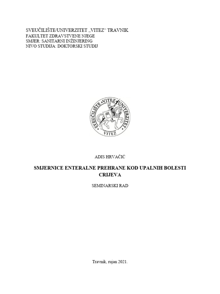 Smjernice Enteralne Prehrane Kod Upalnih Bolesti Crijeva | PDF