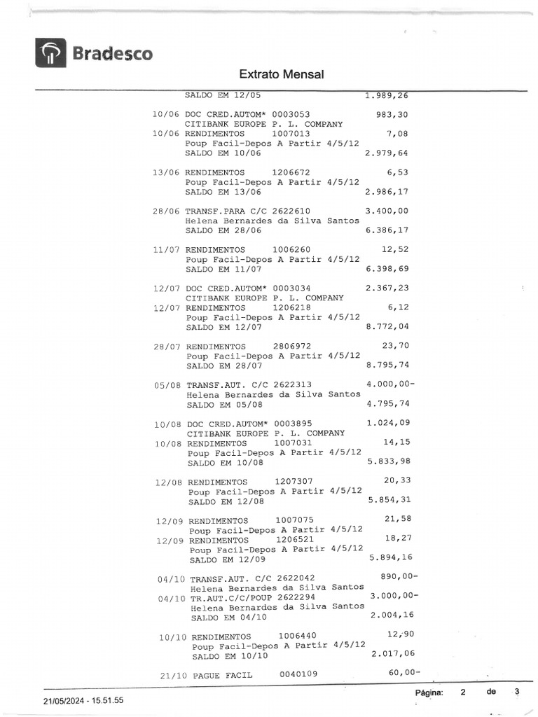 Extrato Bradesco | PDF