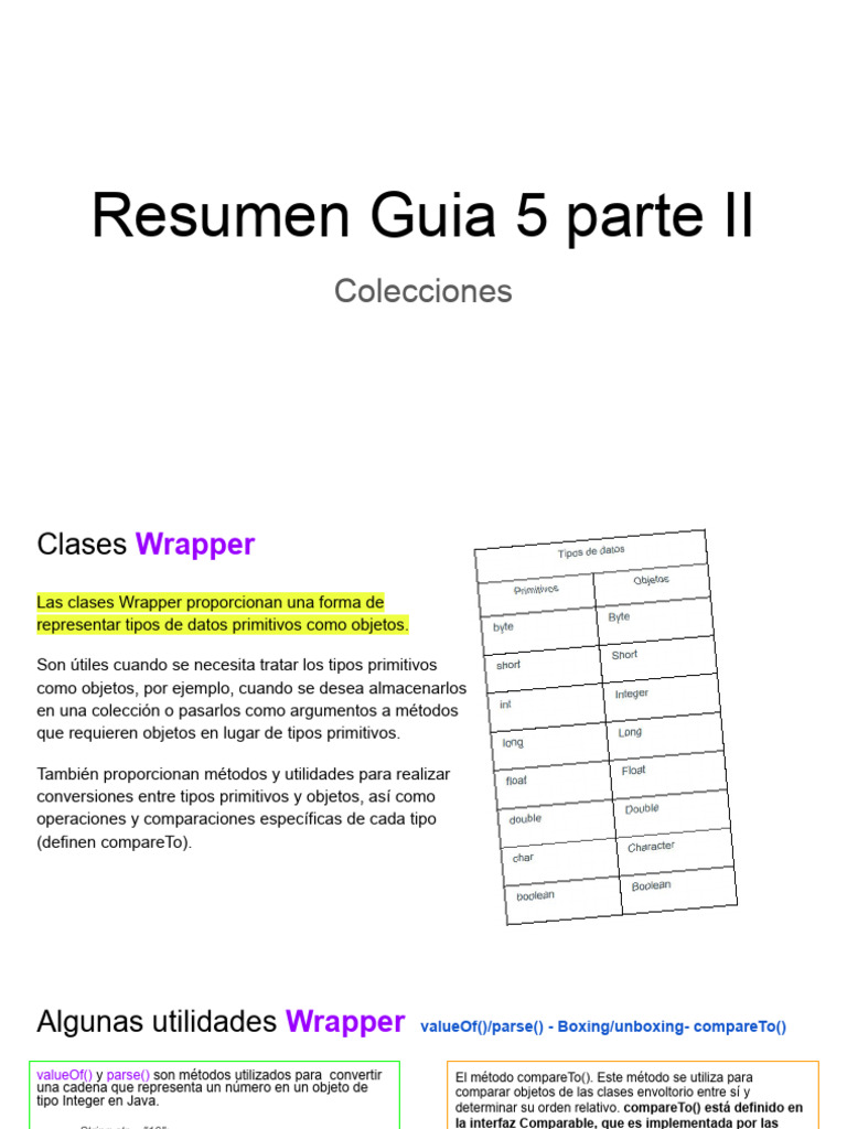 Clases Wrapper y Colecciones en Java | PDF | Desarrollo de software | Algoritmos y Estructuras ...