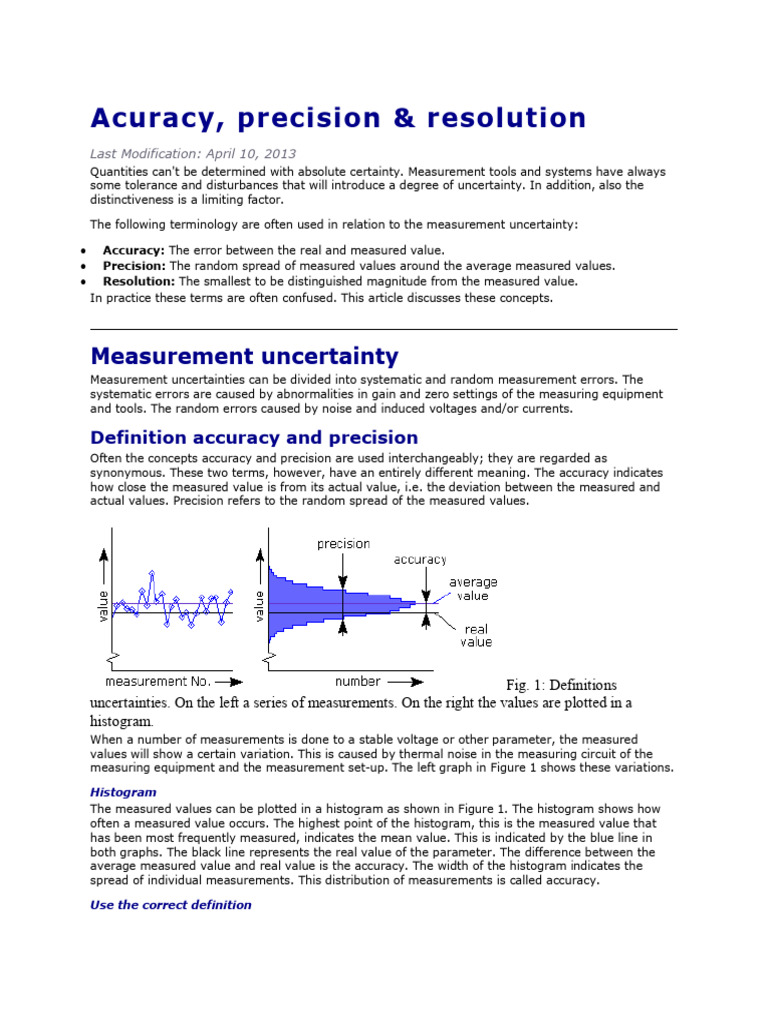 Acuracy, Precision & Resolution: Measurement Uncertainty | PDF | Accuracy And Precision ...