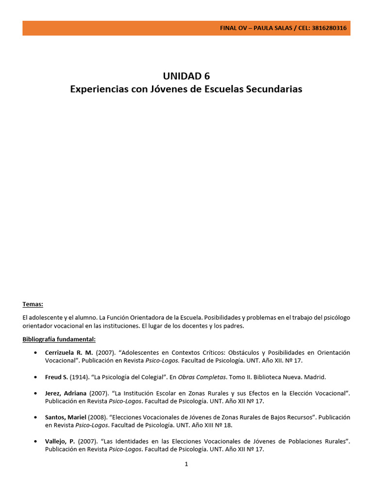 Unidad 6 | PDF | Escuelas | Sicología
