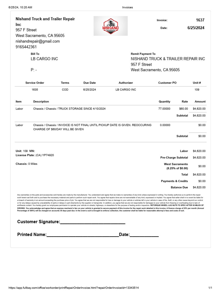 LB Cargo Storage Invoice | PDF | Cargo | Invoice