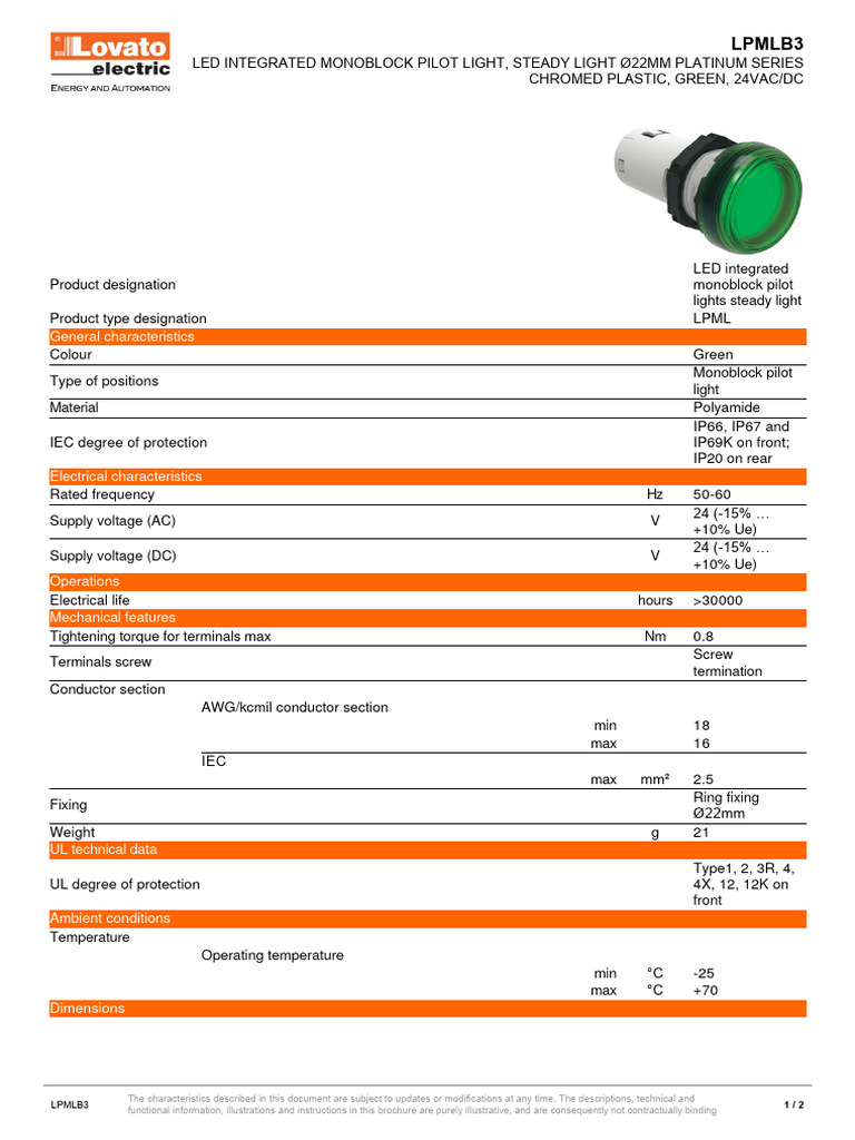 LPMLB3 Indication Lamp Green | PDF | Alternating Current | Electrical ...