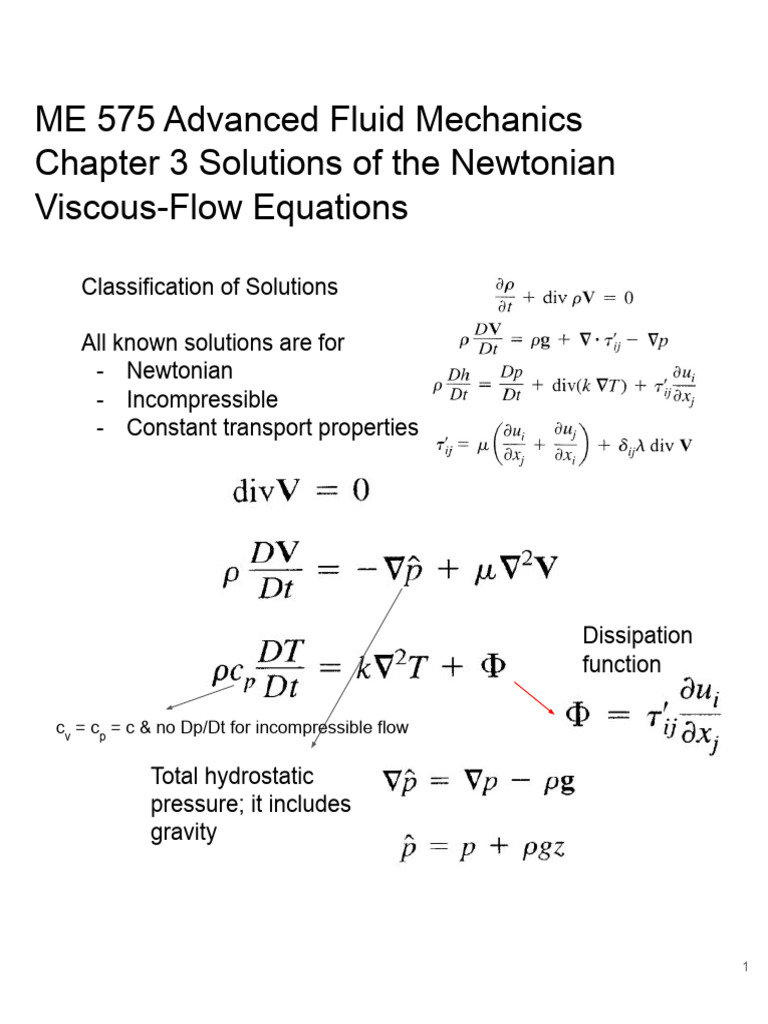 ME 575 Advanced Fluid Mechanics Chapter 3 Solutions of The Newtonian ...