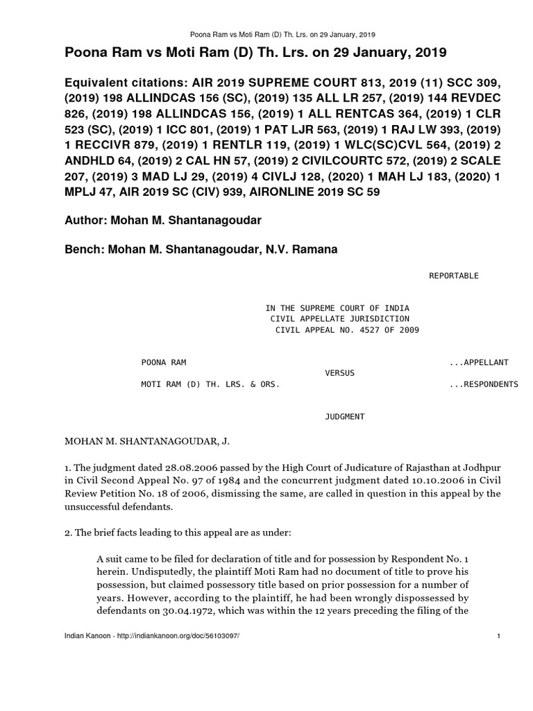 Case Study Poonam Ram V Moti Ram | PDF | Lawsuit | Judgment (Law)