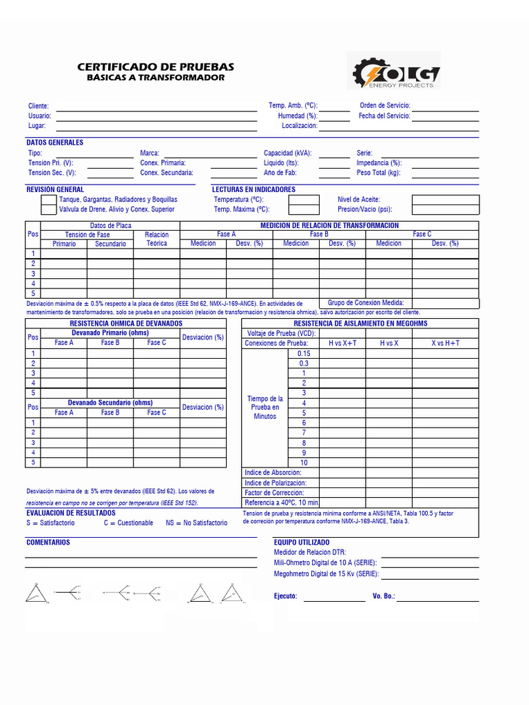 Formato Pruebas Básicas A TR | PDF | Transformador | Física Aplicada e Interdisciplinaria