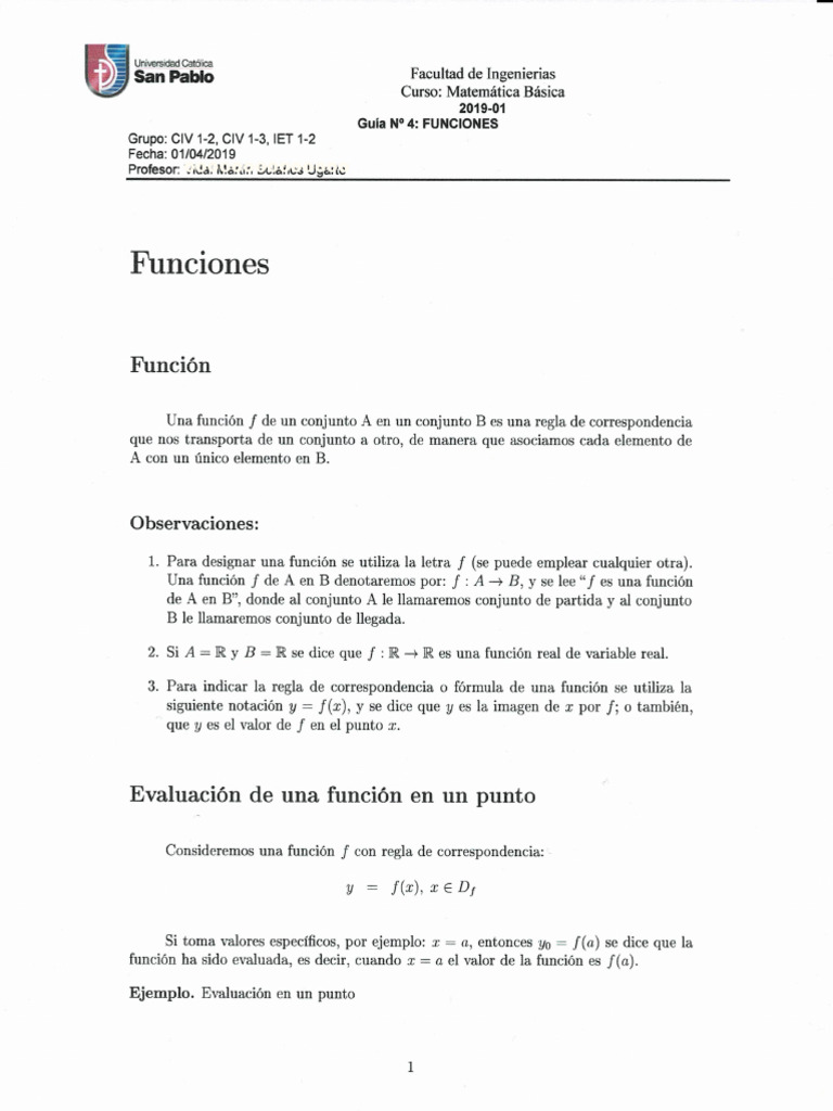 Guía 4 Funciones | PDF | Función (Matemáticas) | Conceptos matemáticos