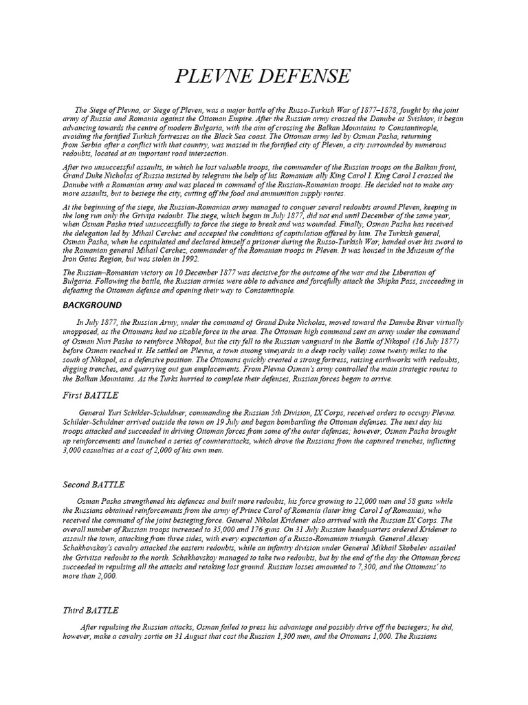 Siege of Plevna: Russo-Turkish War | PDF | Politics Of The Ottoman ...