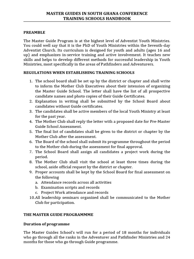 Master Guides in SGC Handbook | PDF | Seventh Day Adventist Church