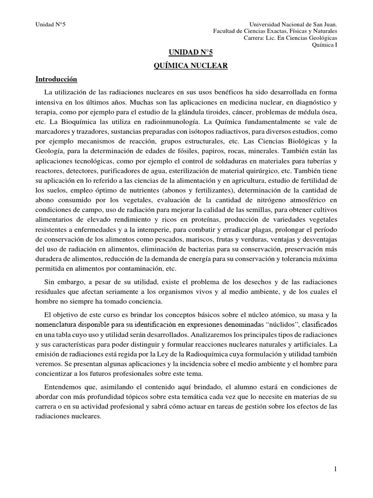 Unidad Nº5 - Química Nuclear | PDF | Núcleo atómico | Neutrón