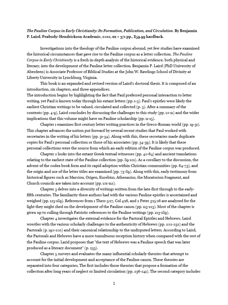 The Pauline Corpus in Early Christianity - Its Formation, Publication ...