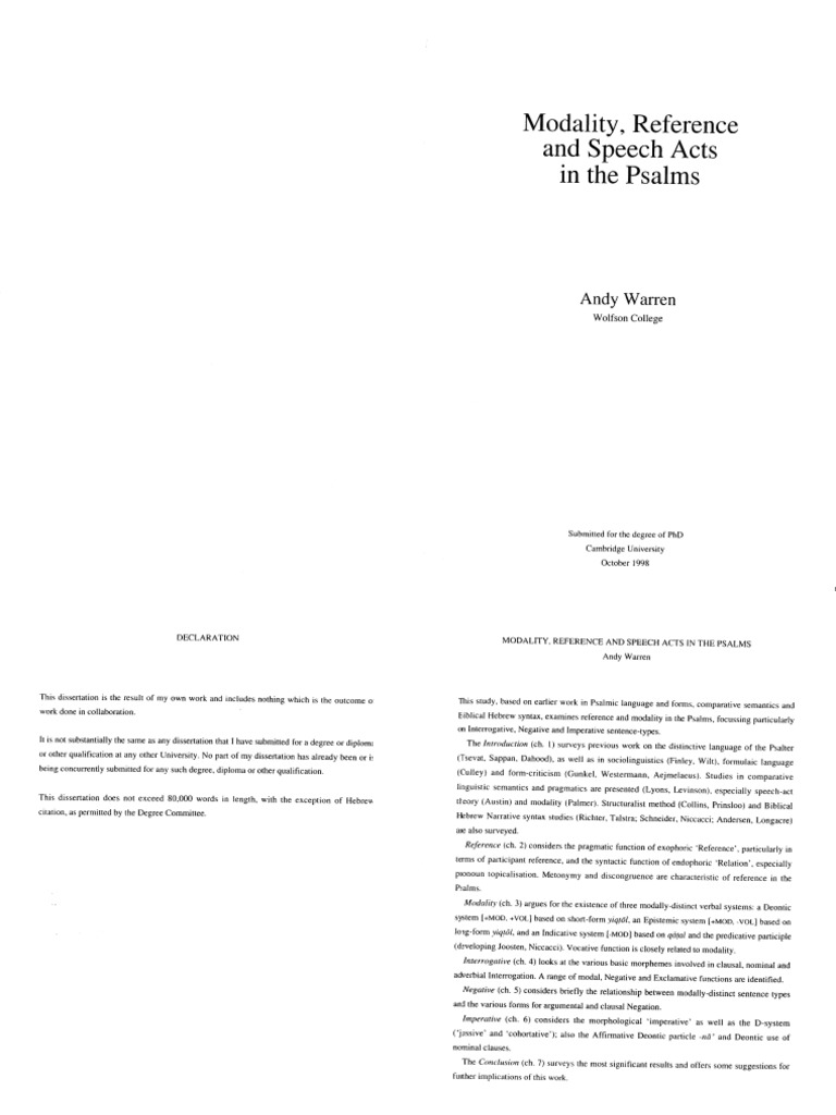 Modality Reference and Speech Acts in TH | PDF | Syntax | Semantics