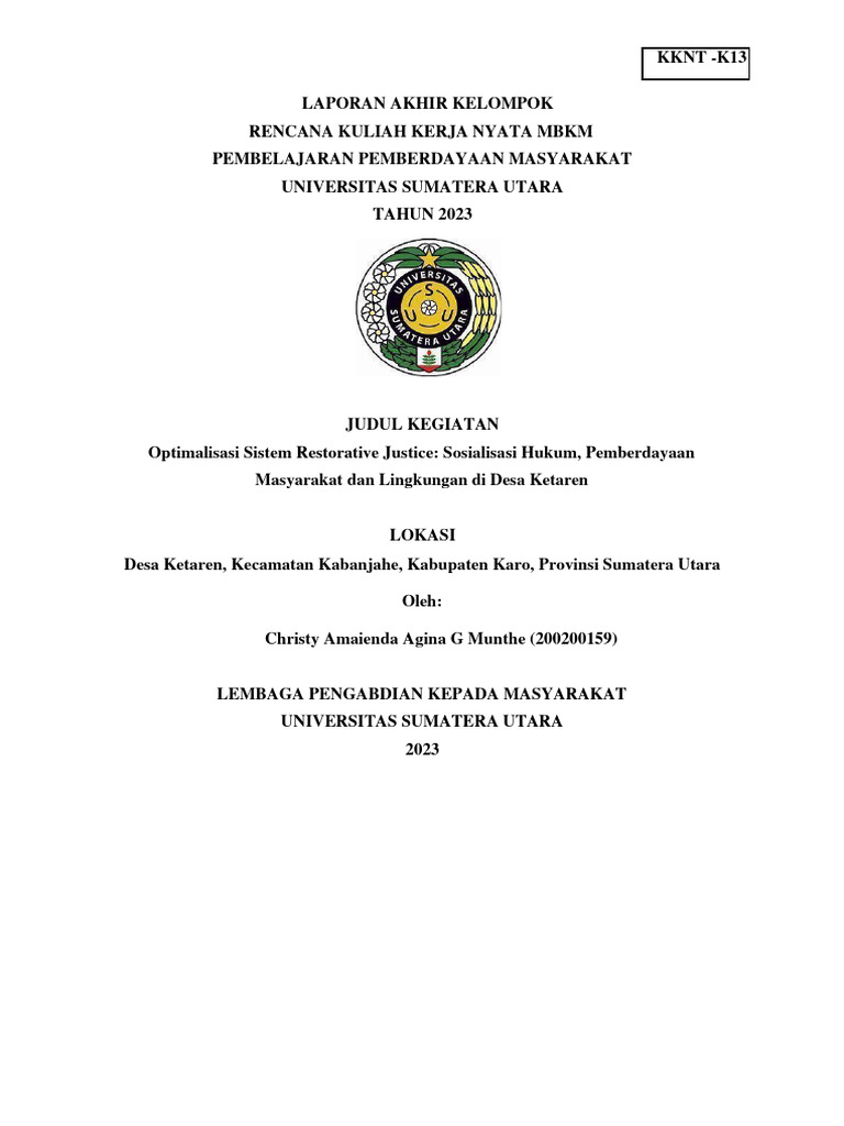 Laporan - KKNT MBKM K13 - Christy Amaienda Agina G Munthe - Genap23 - Magang | PDF | Sains ...