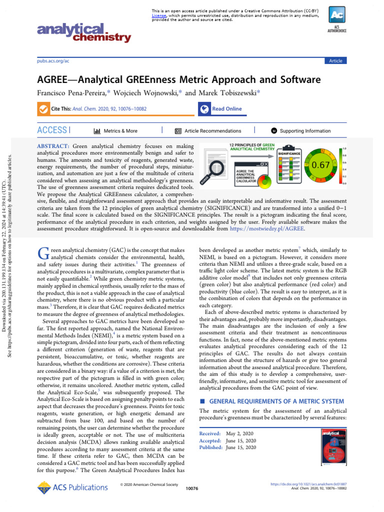 Agree Analytical Greenness Metric Approach And Software Pdf Analysis Sampling Statistics