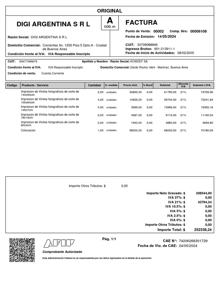 Digi Argentina S R L Factura: Original | PDF