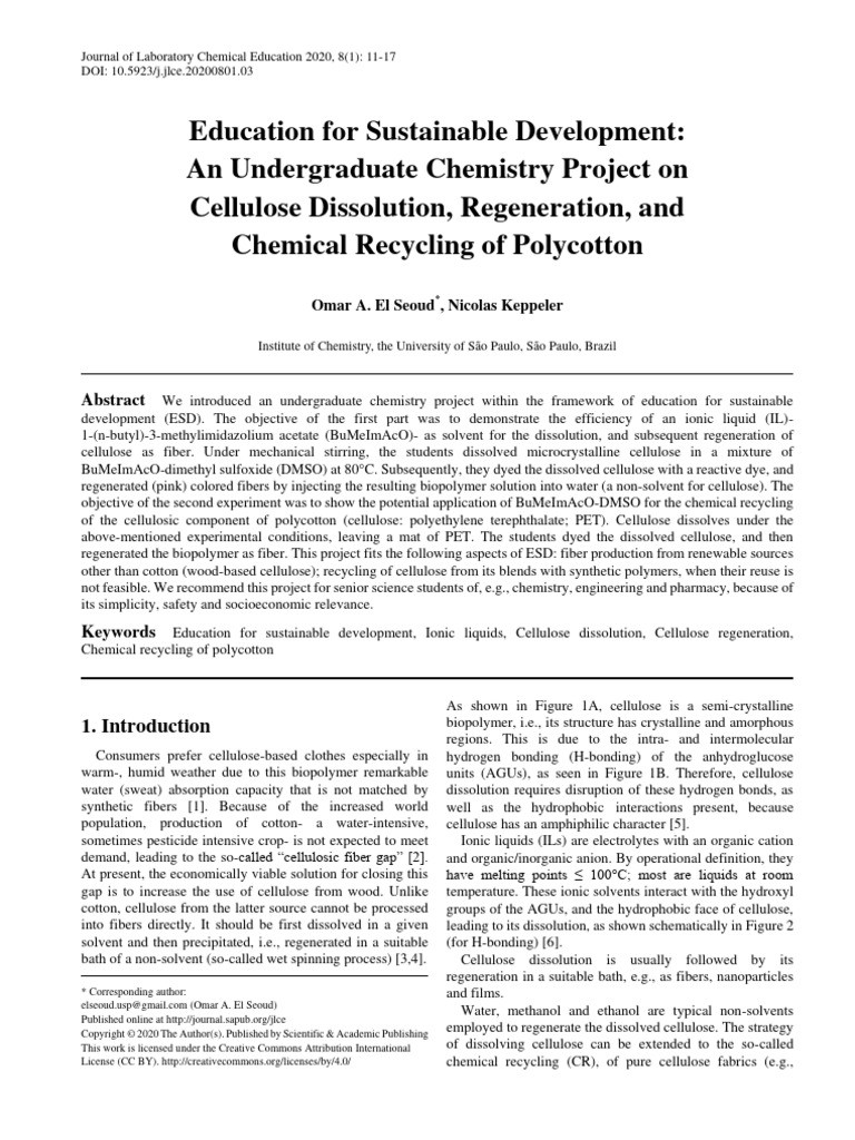 2020_Journal of Laboratory Chemical Education_El Seoud_Cellulose ... 2020_Journal of Laboratory Chemical Education_El Seoud_Cellulose ...