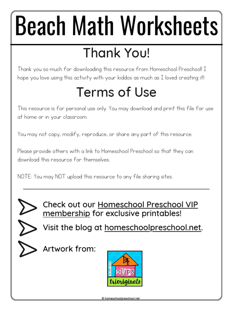 Beach Math Worksheets | PDF