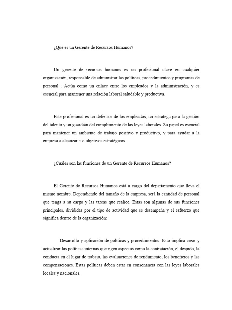 Qué Es Un Gerente de Recursos Humanos | PDF | Gestión de recursos humanos | Reclutamiento