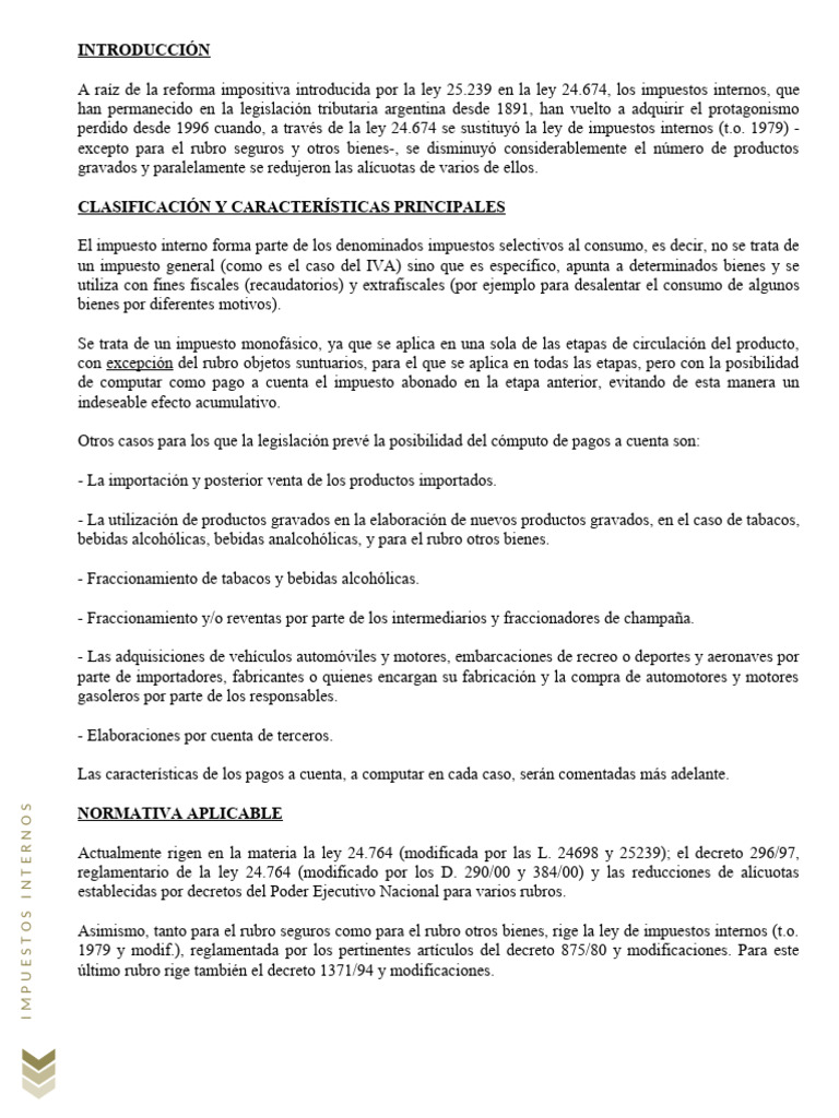 Resumen Impuestos Internos | PDF | Impuestos | Impuesto al valor agregado