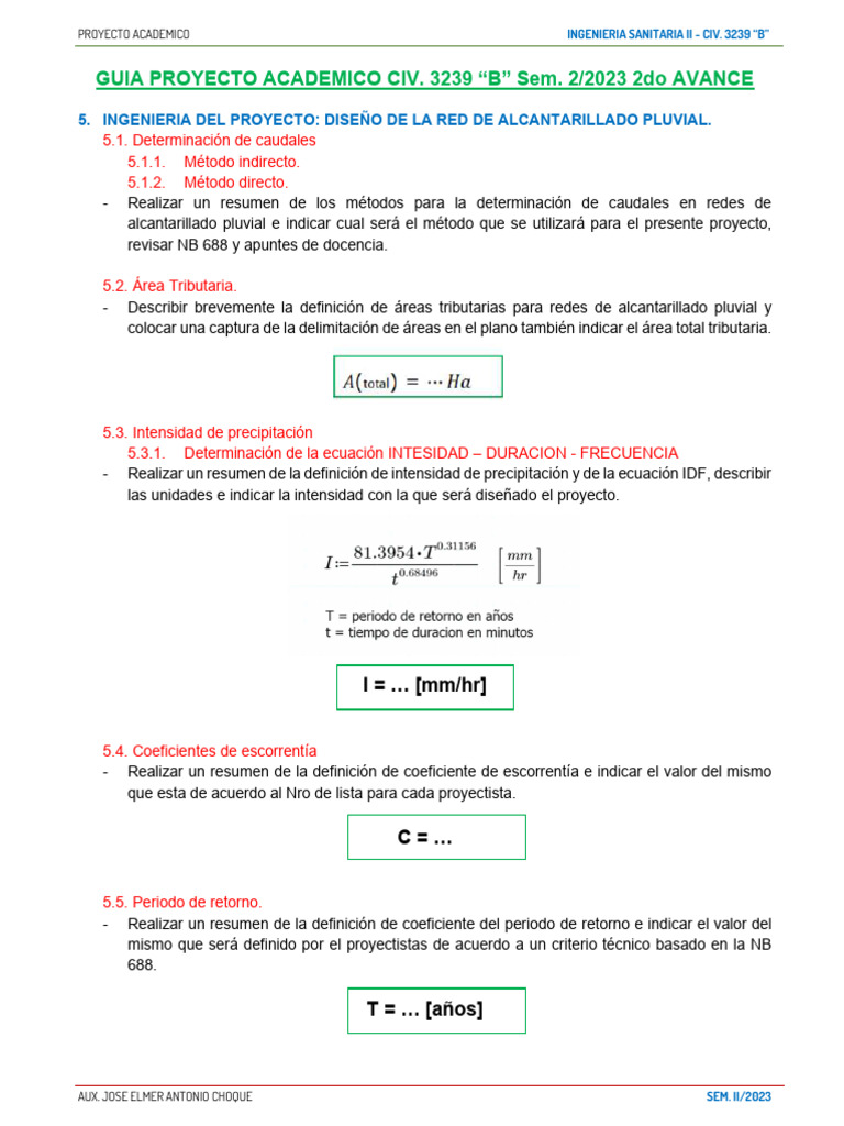 GUIA 2do AVANCE PROY. ACAD. CIV 3239 B 2-2023 | PDF | Alcantarillado ...