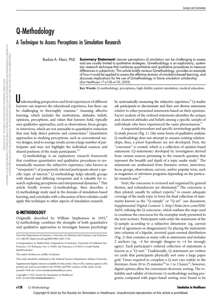 Q-Methodology in Simulation Research | PDF | Qualitative Research ...