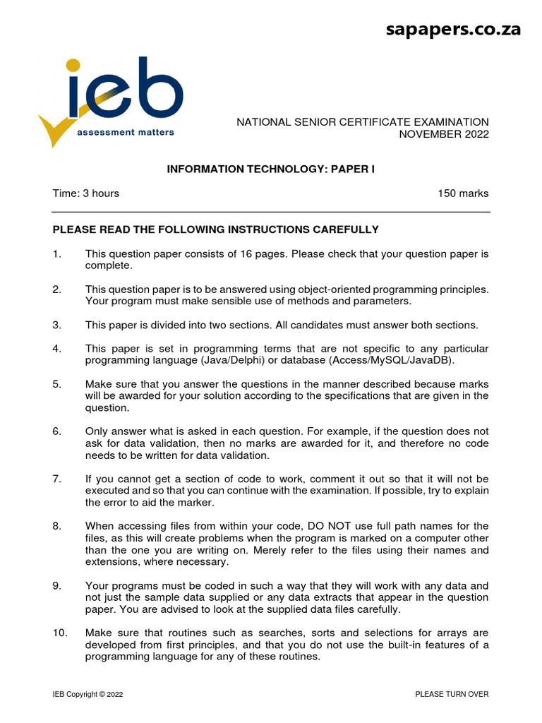 Information Technology P1 2022 | PDF | Class (Computer Programming) | Computer Program