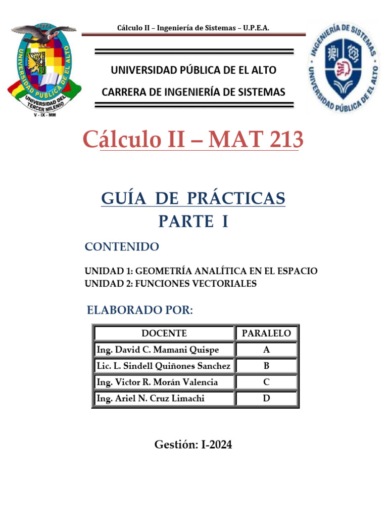 GUÍA_PRÁCTICAS 1-CAL II-2024 | PDF | Vector Euclidiano | Línea (geometría)