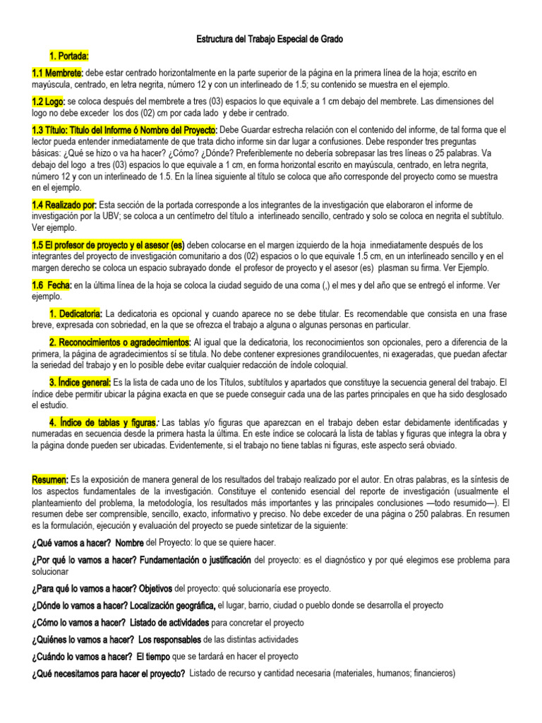 Estructura Del Trabajo Especial de Grado UBV | PDF | Teoría | Evaluación