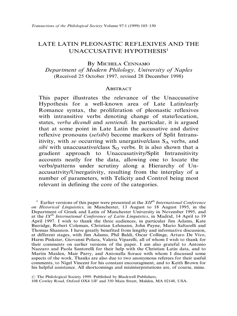 Trans of The Philol Soc - 2002 - Cennamo - Late Latin Pleonastic ...
