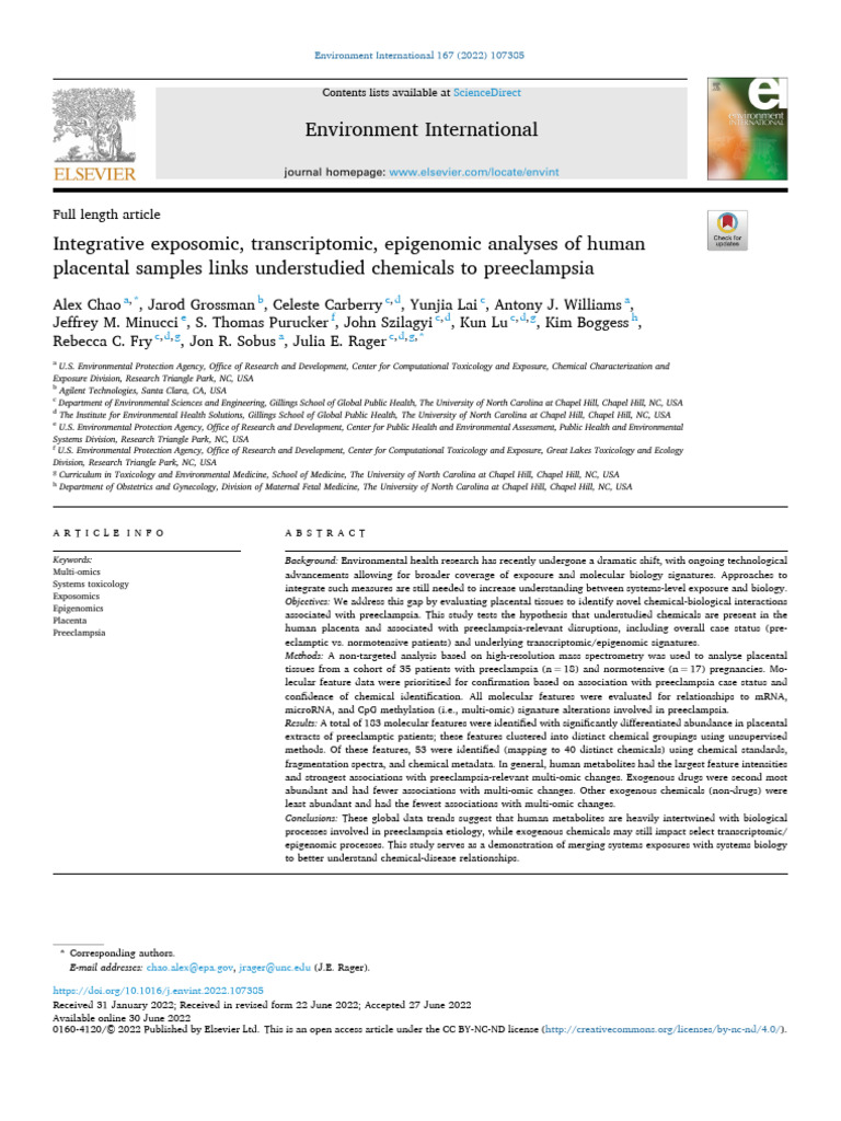 Chao - EnvinIntern - 2022 (Integrative Exposomic Analyses) | PDF ...