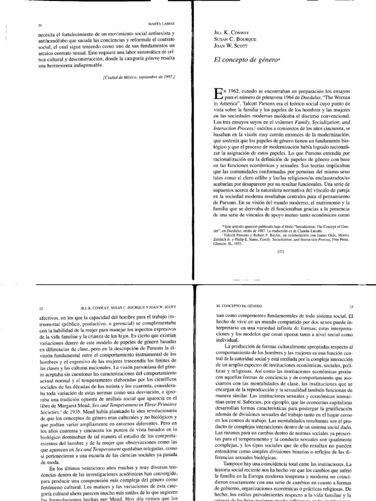 Conway, Jill. Susan C. Bourque. Joan W. Scott - El Concepto de Género | PDF