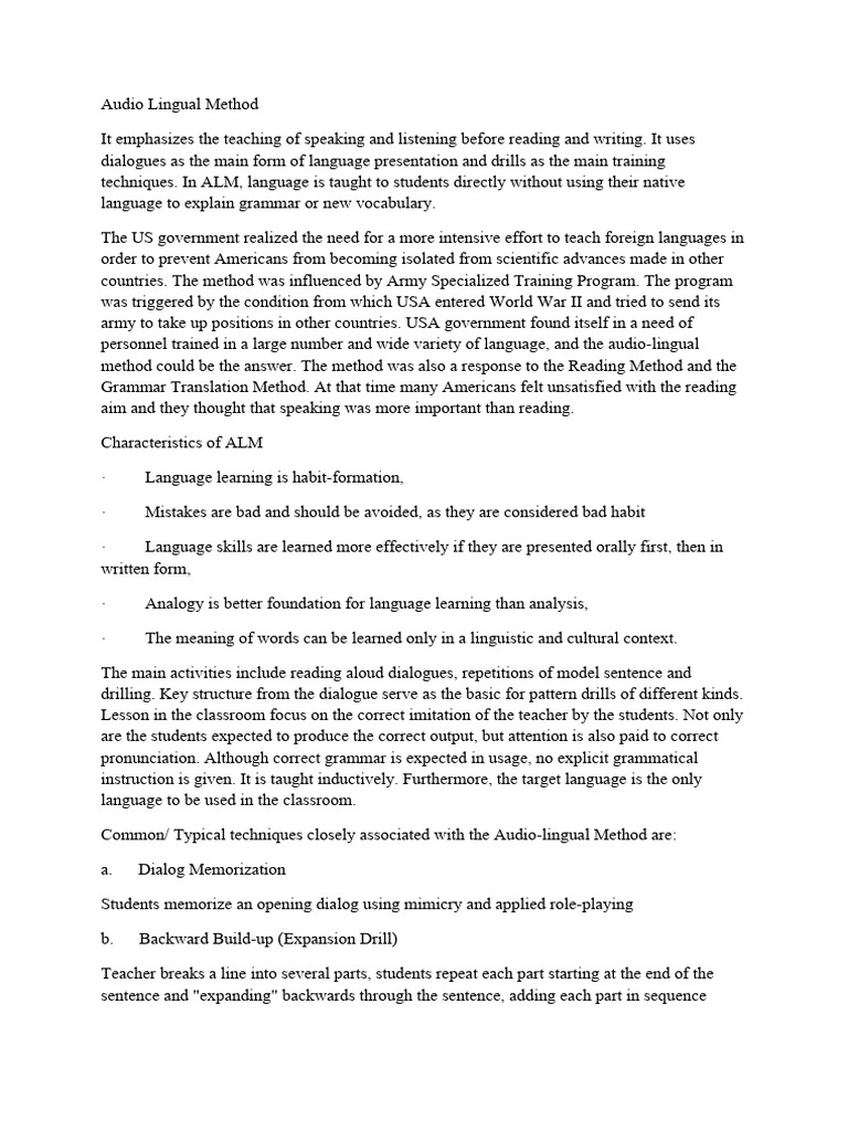 Audio Lingual Method | PDF | Learning | Psycholinguistics