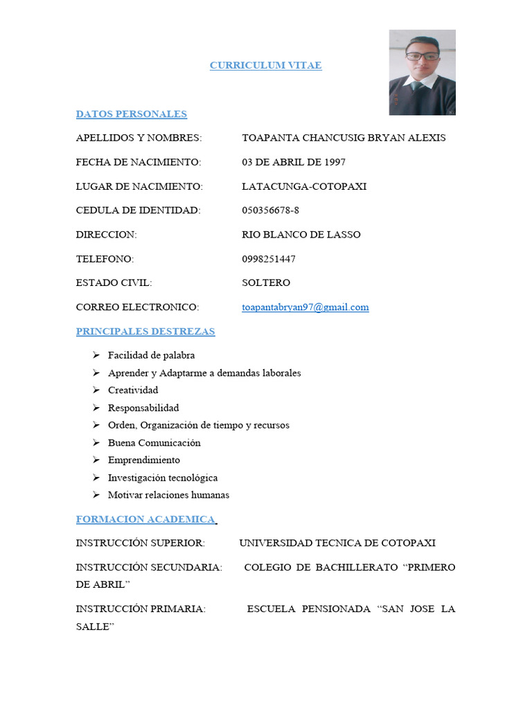 Curriculum Toapanta Chancusig Bryan | PDF | Microsoft | Mi sql