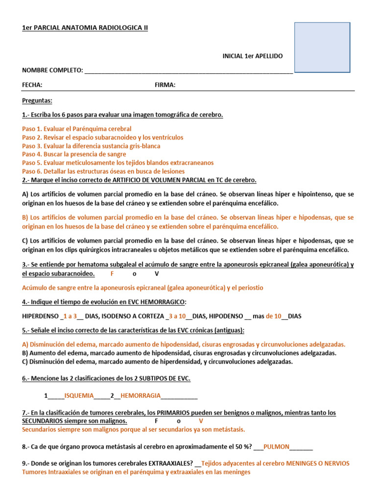 PATRON-1er PARCIAL ANAT - RAD II | PDF | Cerebro | Neoplasias
