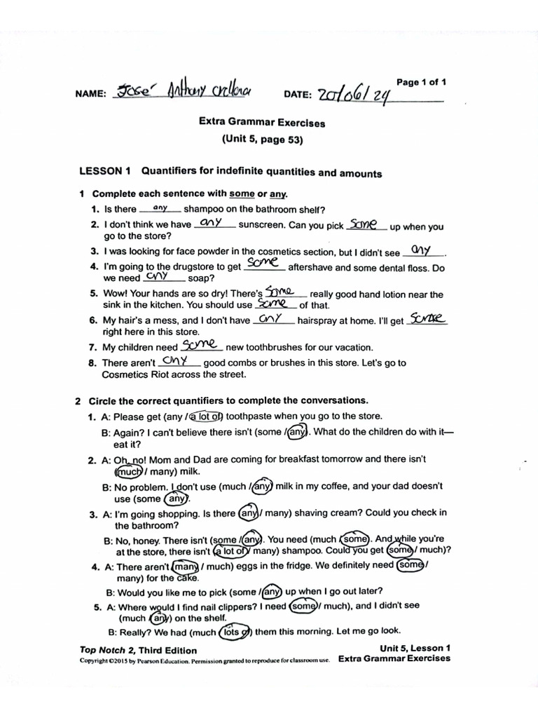 Extra Grammar Exercises Unit 5 | PDF