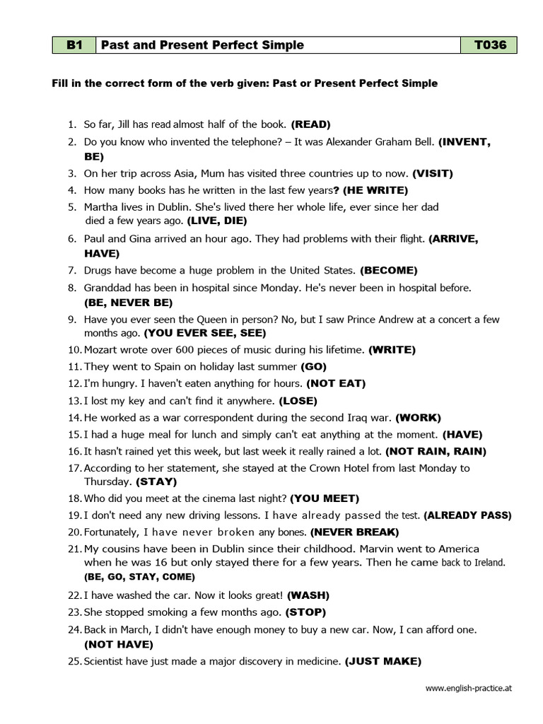 T 036 Past Present Perfect Simple | PDF