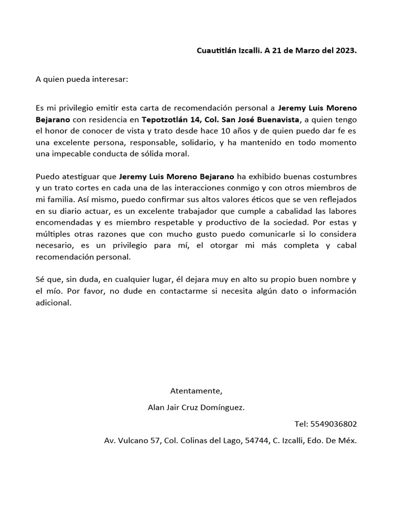 Carta Alan Cruz | PDF