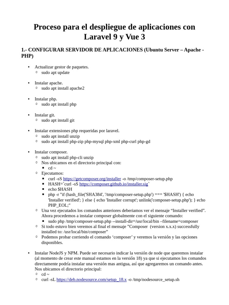 Manual para Despliegue de Aplicaciones Laravel + Vue en Ubuntu Server | PDF | Clave ...