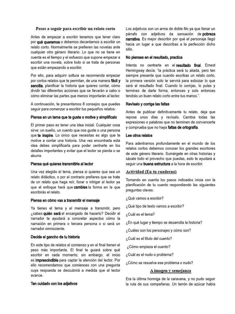 Estrategias para escribir un relato corto | PDF | Cuentos