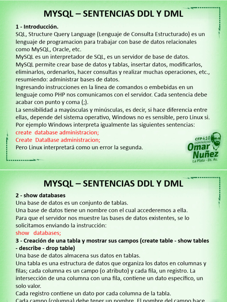 Guía de Sentencias SQL en MySQL | PDF | SQL | Bases de datos
