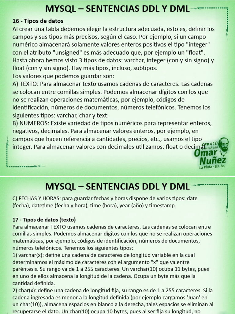 2 Sentencias SQL | PDF | Tipo de datos | Datos