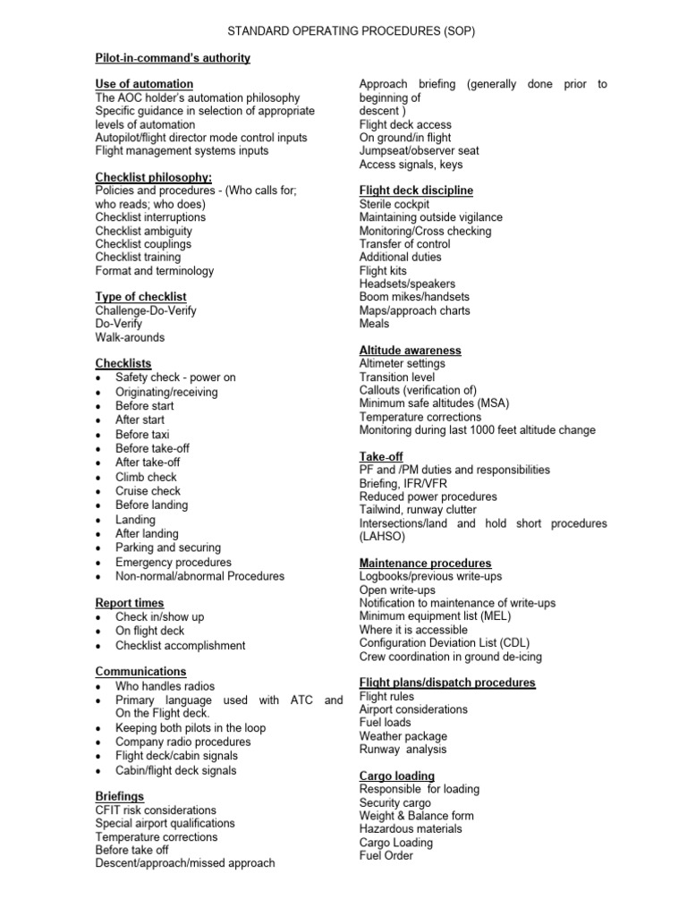 Pilot SOP Guide | PDF | Air Traffic Control | Aircraft