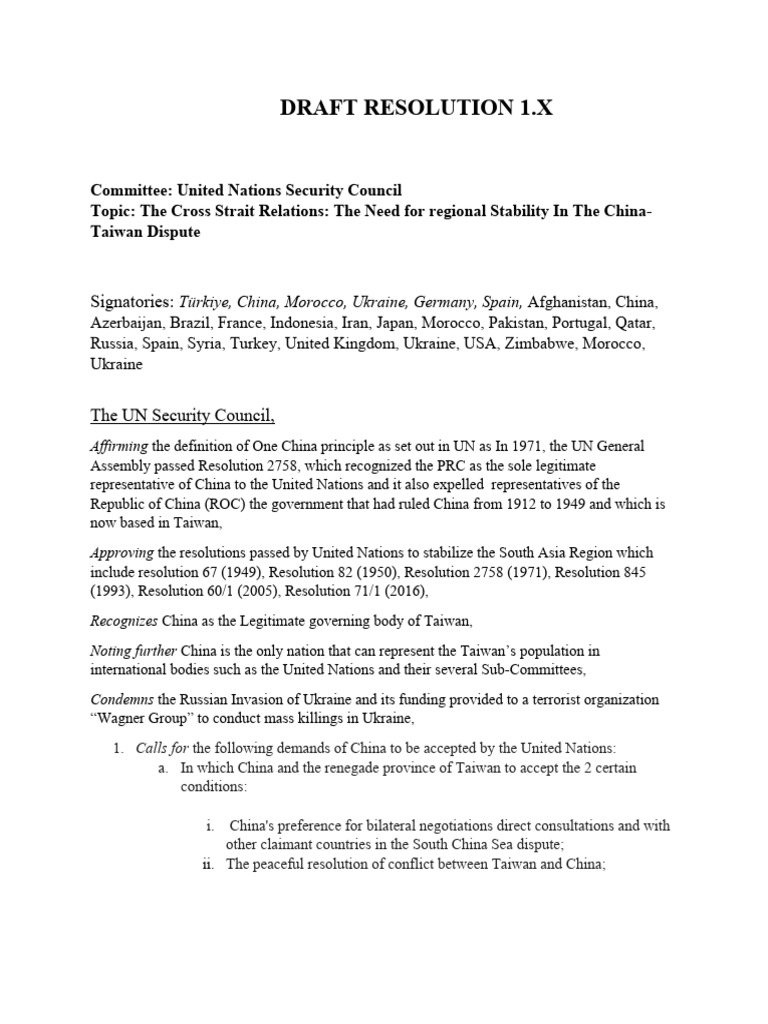 Draft Resolution 1 | PDF | Taiwan | United Nations