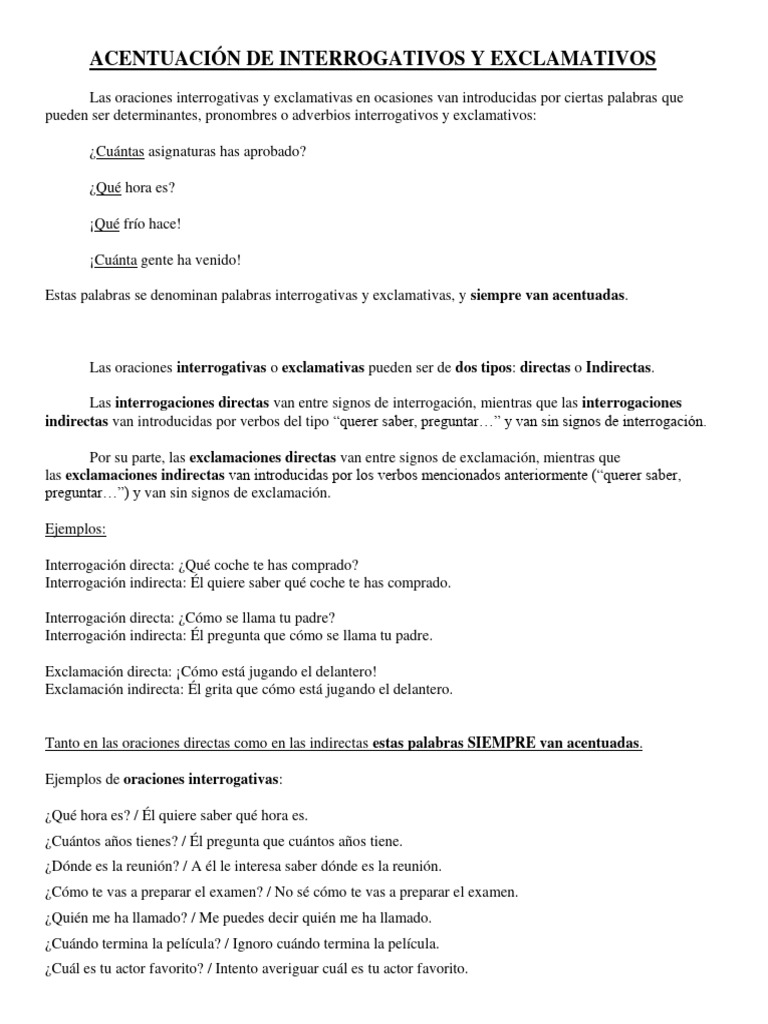 Acentuación de Interrogativos y Exclamativos | PDF