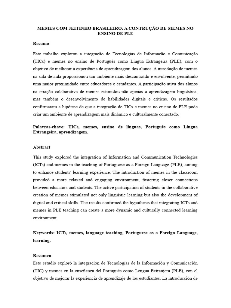 Memes e TICs no Ensino de PLE | PDF | Tecnologia da Informação e ...