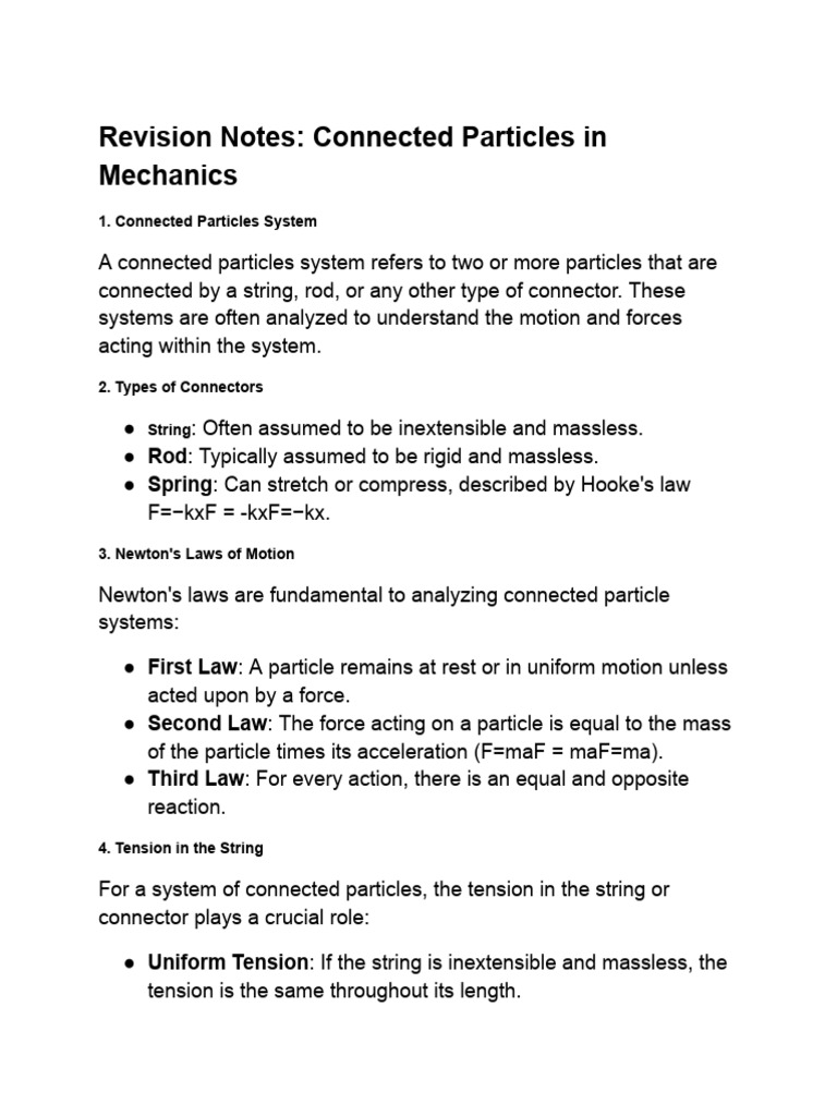Revision Notes - Connected Particles in Mechanics | PDF | Force ...