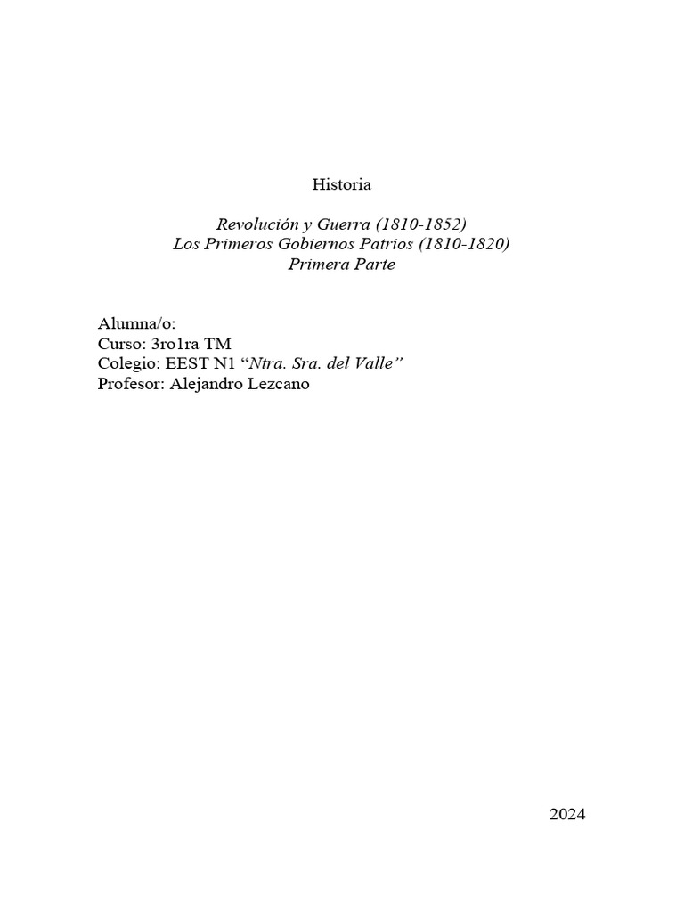Historia Los Primeros Gobiernos Patrios (1810-1820) | PDF | América del Sur | Argentina