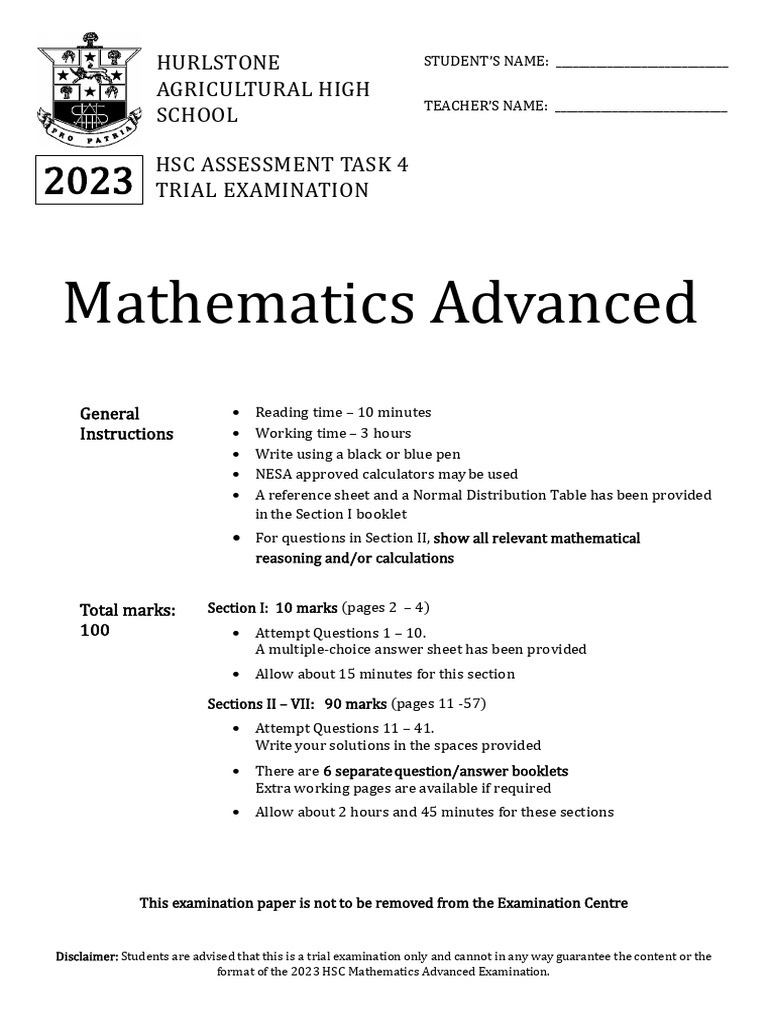 HAHS 2023 2U Wsols | PDF | Mathematical Objects | Mathematical Analysis