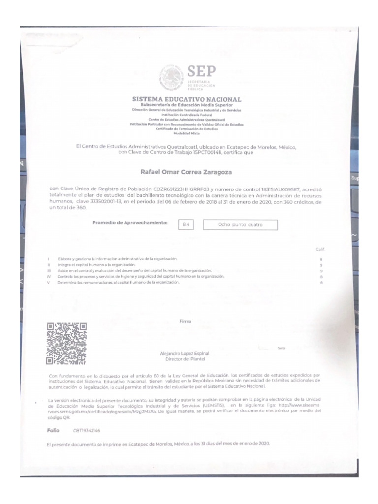Certificado de Prepa ROCZ | PDF