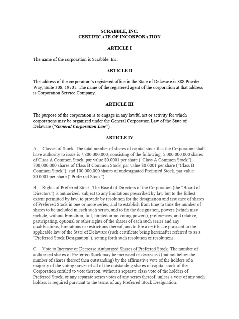 Certificate of Corporation | PDF | Stocks | Board Of Directors